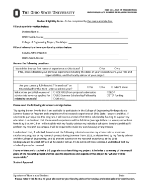 Fillable Online advising engineering osu Student Eligibility Form - To ...