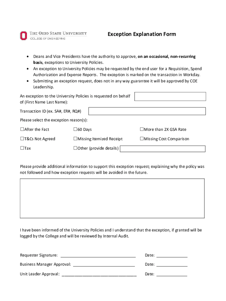 Fillable Online Exception Explanation Form Fax Email Print - pdfFiller