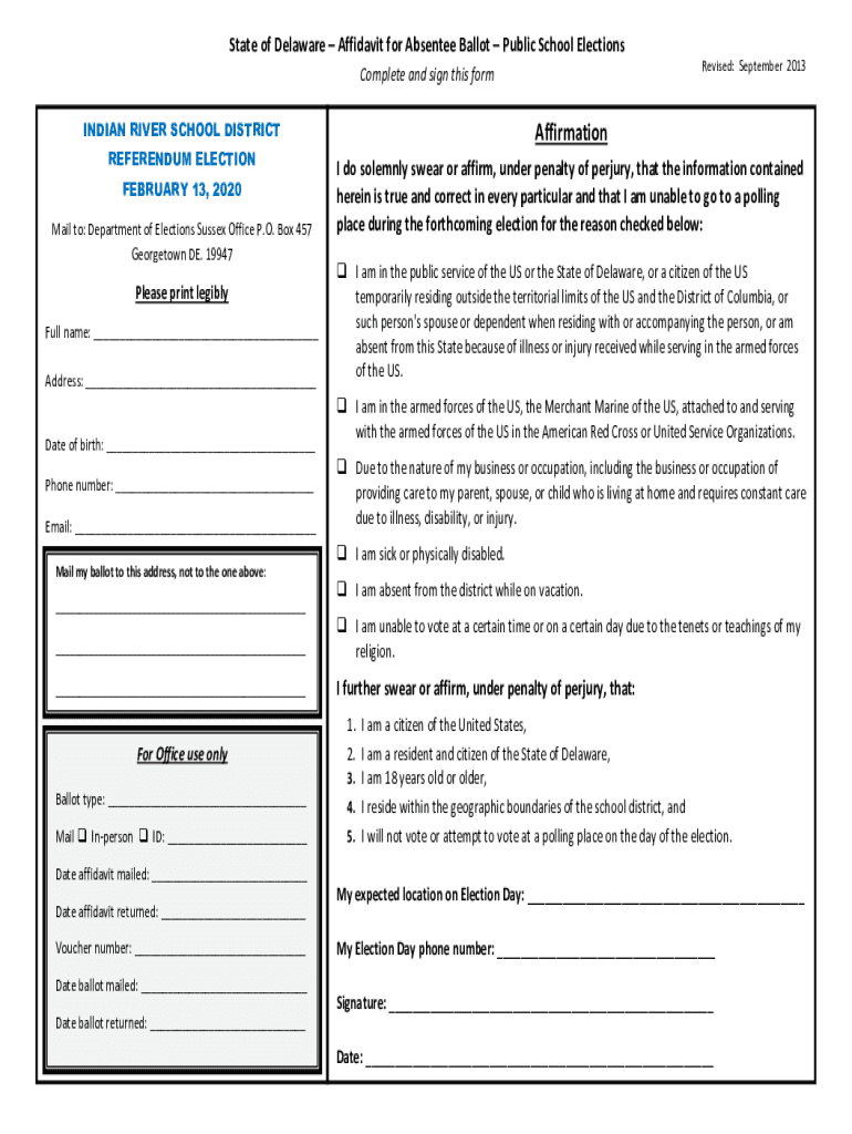 Fillable Online Affidavit for Absentee Ballot - Affirmation Fax Email ...