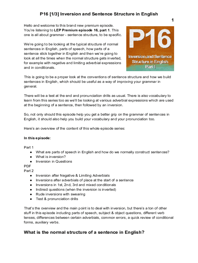 Fillable Online P16 1 3 Inversion And Sentence Structure In English 1 