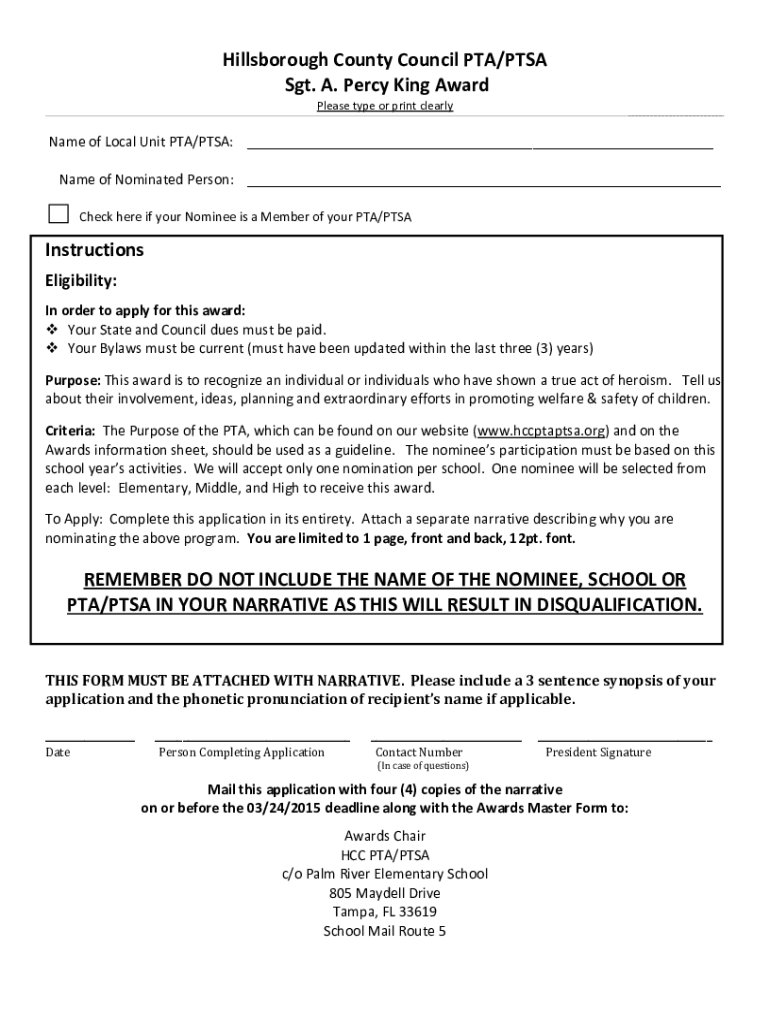 Fillable Online Percy King Award Fax Email Print - pdfFiller