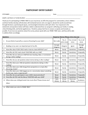 Fillable Online PARTICIPANT ENTRY SURVEY Fax Email Print - pdfFiller