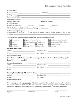 Fillable Online Business License Renewal Application - City of ...