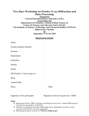 Fillable Online velsuniv ac Registration form-Two Days Workshop on PXRD ...