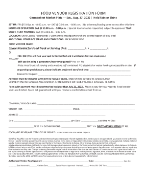 Fillable Online FOOD VENDOR REGISTRATION FORM - Syracuse, Nebraska Fax ...