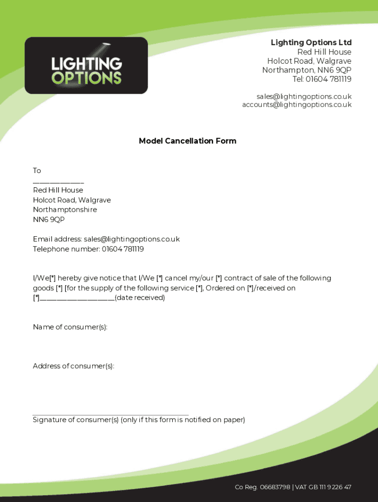 Fillable Online 01604 781119 Model Cancellation Form Fax Email Print ...
