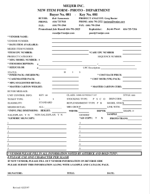 Fillable Online MEIJER INC. DEPARTMENT NEW ITEM FORM - PHOTO Fax Email ...