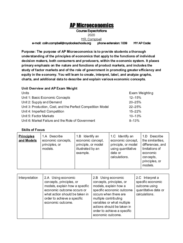 Fillable Online AP Microeconomics Exam - AP Central - College Board Fax ...