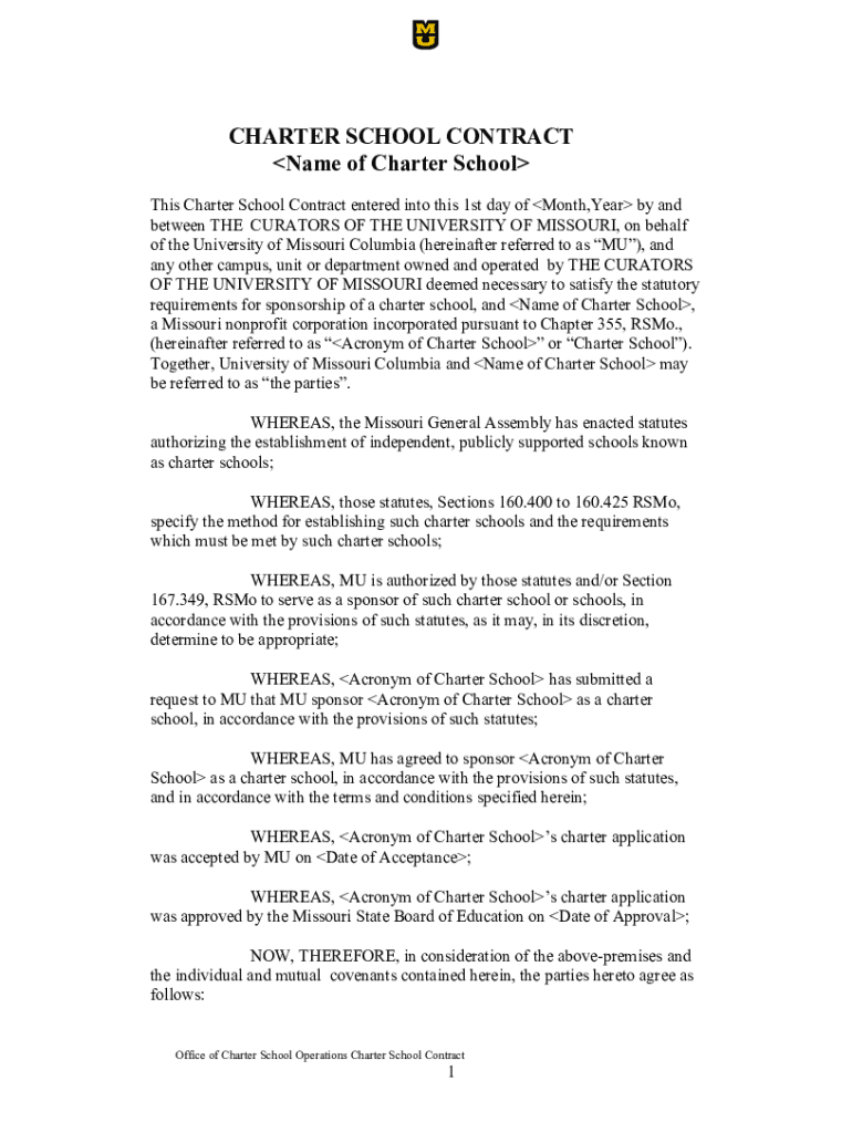 Fillable Online MU Initial Charter Contract Template SY2022 .docx Fax ...
