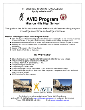 Fillable Online AVID Program - Mission Hills High School Fax Email ...