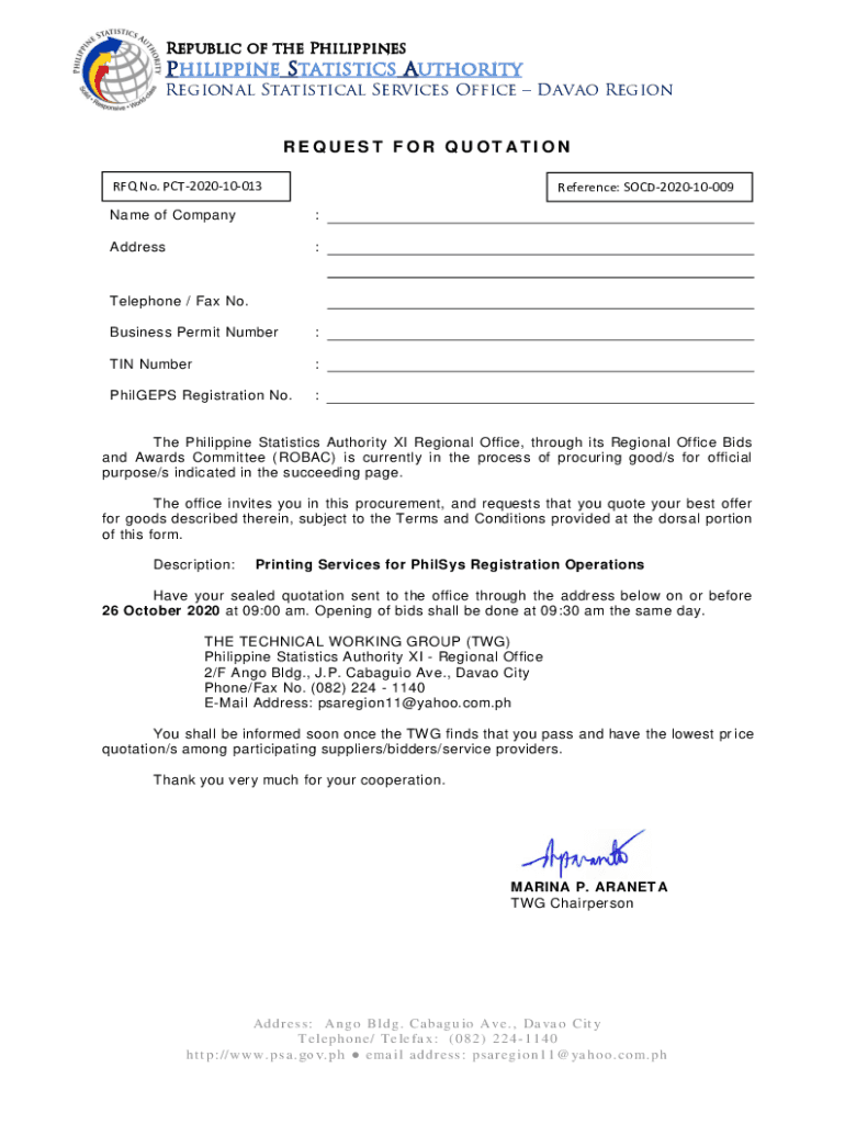 Fillable Online Regional Statistical Services Office Davao Region Fax ...