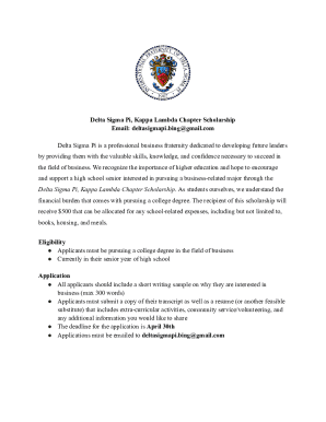 Fillable Online Delta Sigma Pi, Kappa Lambda Chapter Scholarship Application Fax Email Print ...