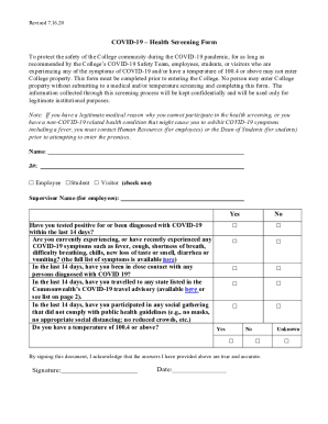 Fillable Online Health Screening Form - updated 7.16.20.docx Fax Email ...
