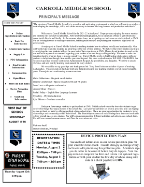 Fillable Online PRINCIPAL'S MESSAGE CARROLL MIDDLE SCHOOL Fax Email Print - pdfFiller