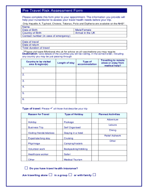 Fillable Online PRE TRAVEL RISK ASSESSMENT FORM Fax Email Print - pdfFiller
