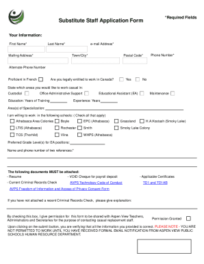 Fillable Online Substitute Staff Application Form Fax Email Print - pdfFiller