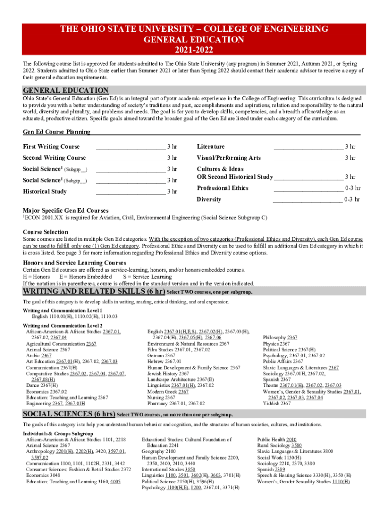 Fillable Online advising engineering osu General EducationOffice of ...