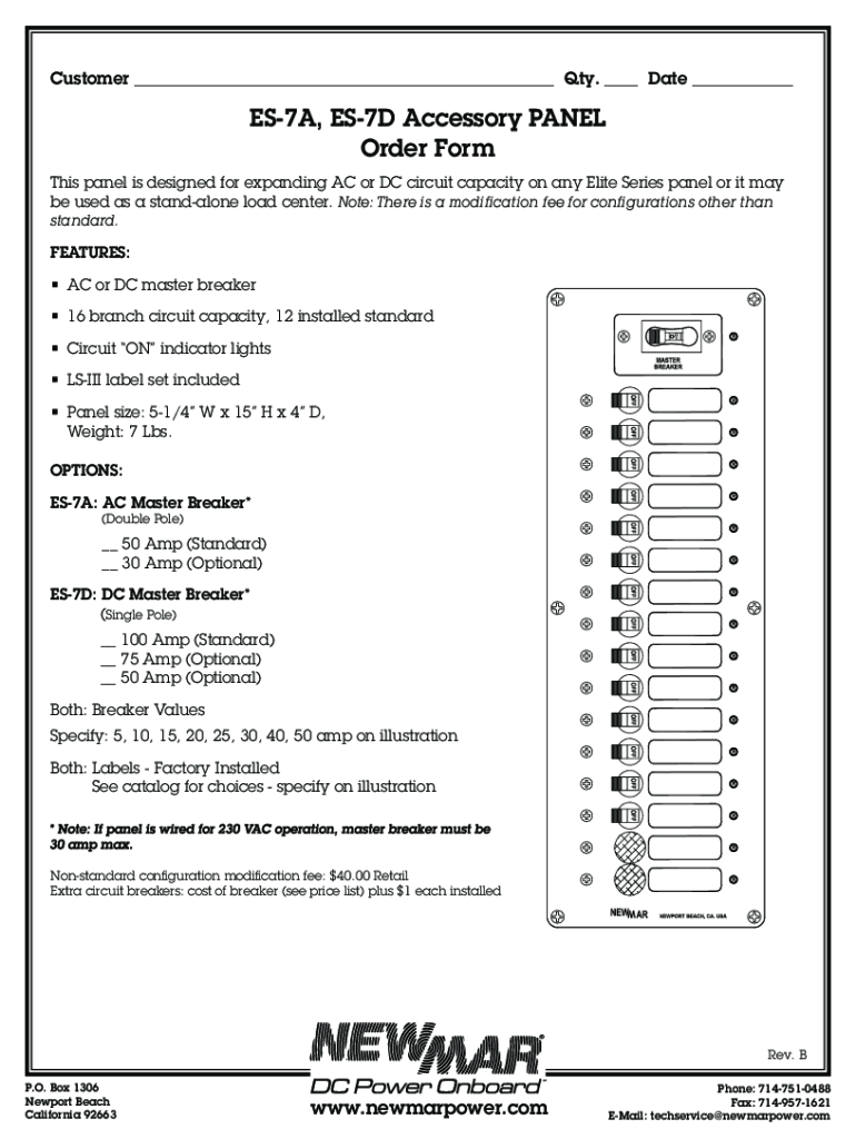 Fillable Online ES-7A, ES-7D Accessory PANEL Order Form Fax Email Print ...
