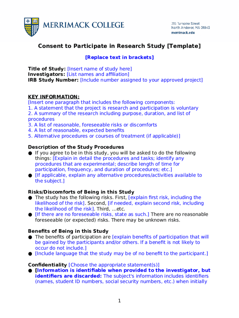 Consent to Participate in Research Study Template Doc Template | pdfFiller