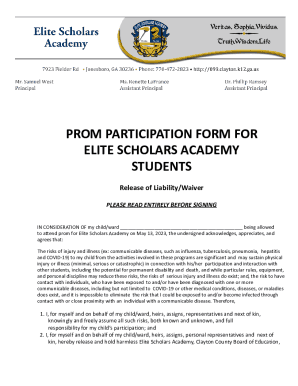 Fillable Online Prom Participation Form for Elite Scholars Academy ...