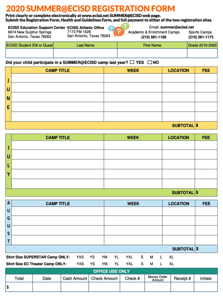 Fillable Online SUMMER 2020 Registration Forms Fax Email Print - pdfFiller