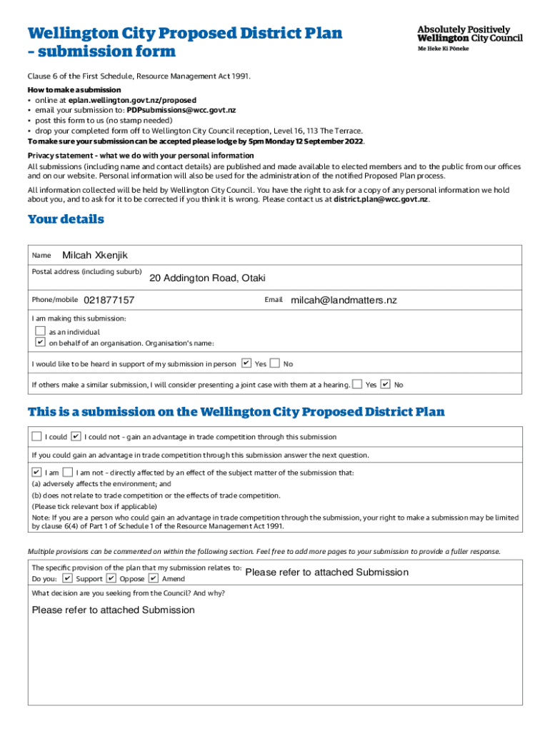 Fillable Online wellington govt Wellington City Proposed District Plan ...
