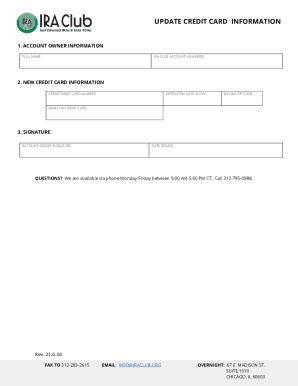 Fillable Online UPDATE CREDIT CARD INFORMATION Fax Email Print - pdfFiller