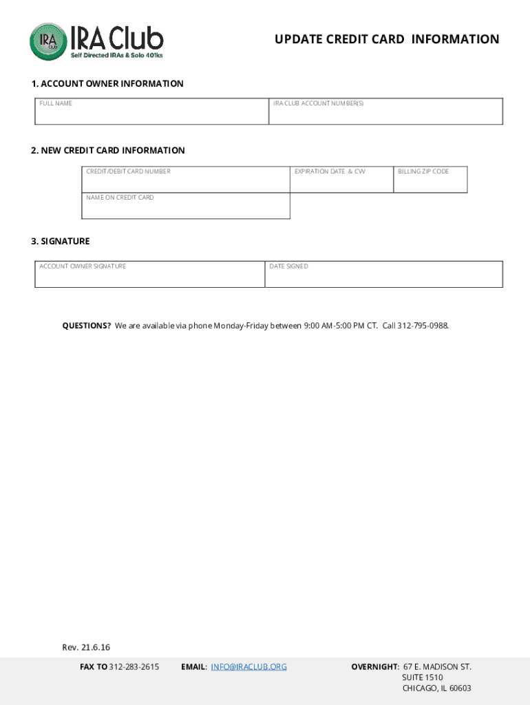 Fillable Online UPDATE CREDIT CARD INFORMATION Fax Email Print - pdfFiller