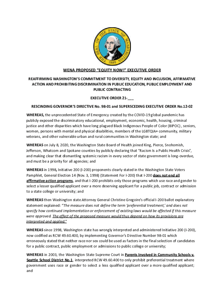 Fillable Online Inslee signs Executive Order for Equity in Public ...