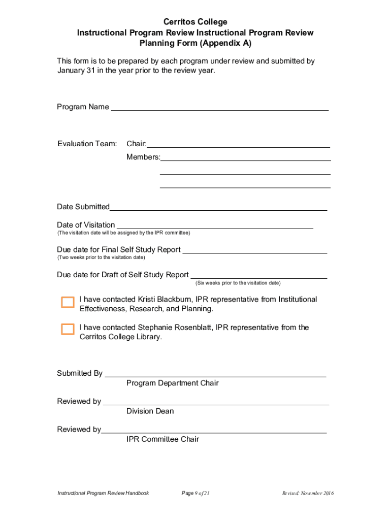 Fillable Online Instructional Program Review Planning Form (Appendix A) Fax Email Print - pdfFiller