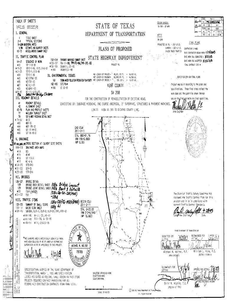 Fillable Online plans dot state tx of /pub/txdot-info/Pre-Letting ...