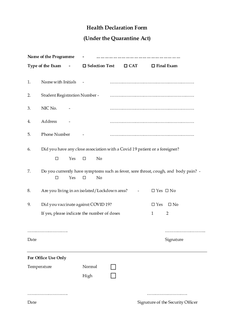 Fillable Online Public Health Declaration Form - Fill Online, Printable, Fillable ... Fax Email ...