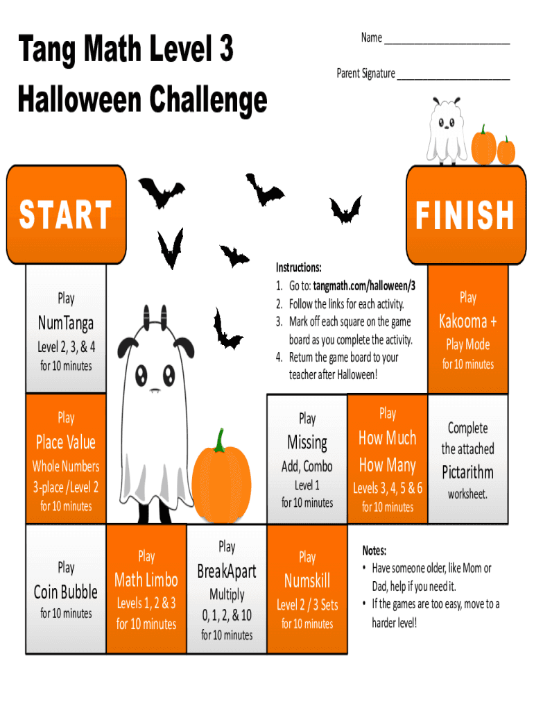 Fillable Online Greg Tang's Kindergarten Halloween Math Challenge Play ...