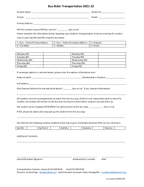 Fillable Online School Bus SafetyBus Stops, Drivers Fax Email Print ...