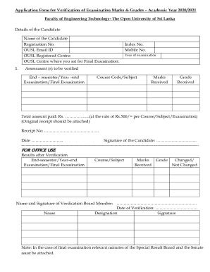 Fillable Online Application Form for Verification of Examination Marks ...