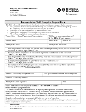 Fillable Online Transportation 30/60 Exception Request Form Fax Email ...