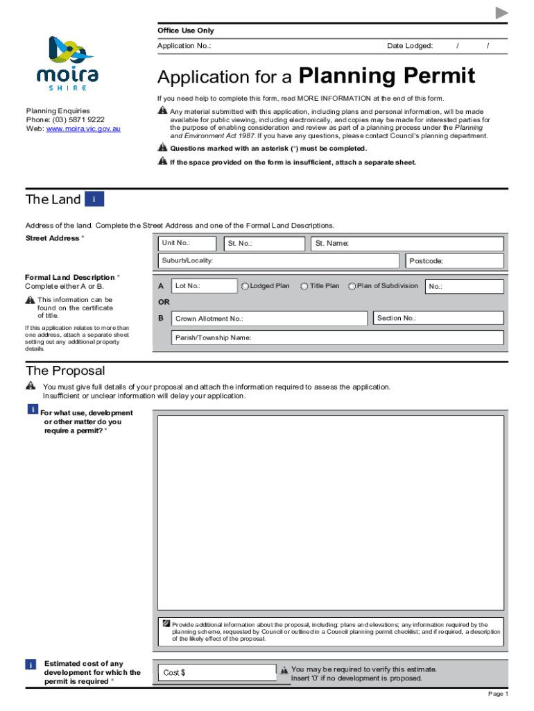 Fillable Online Planning - Application for Planning Permit including ...