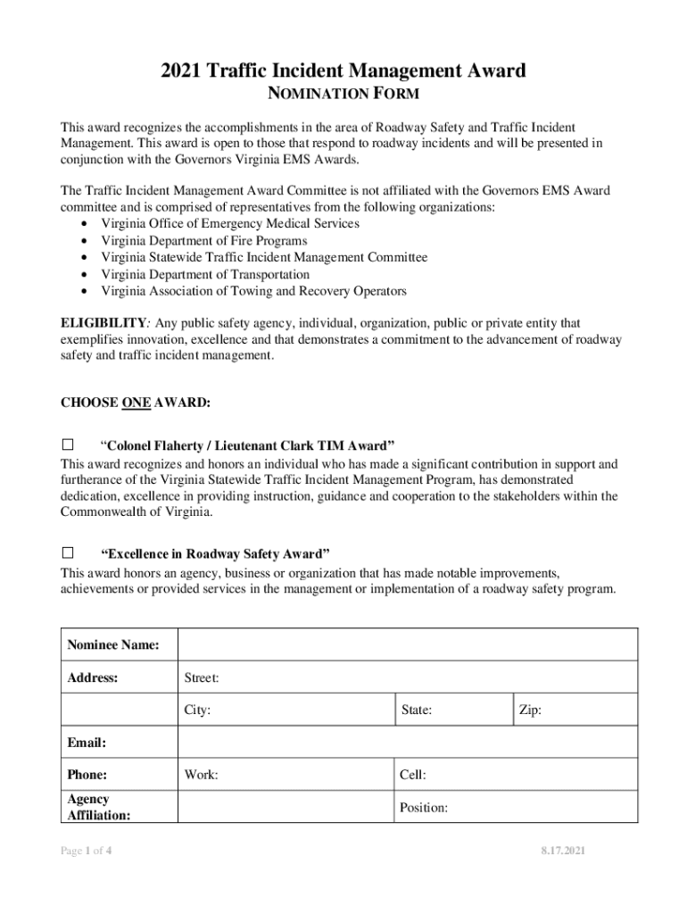 Fillable Online Traffic Safety Board & STOP-DWI Award Nomination Form ...