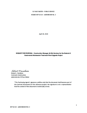 Fillable Online 1 RFP 62-22 ADDENDUM NO. 2 EL PASO WATER Fax Email ...
