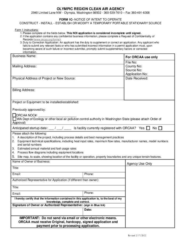 Fillable Online FORM 1C- NOTICE OF INTENT TO OPERATE (NOI) Fax Email ...