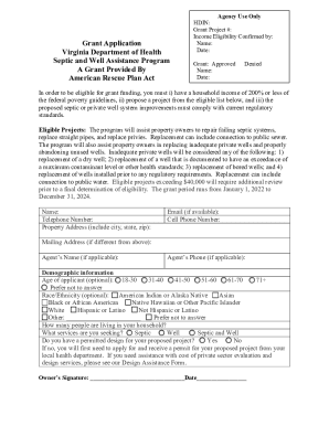 Fillable Online Grant Application Virginia Department of Health Septic ...
