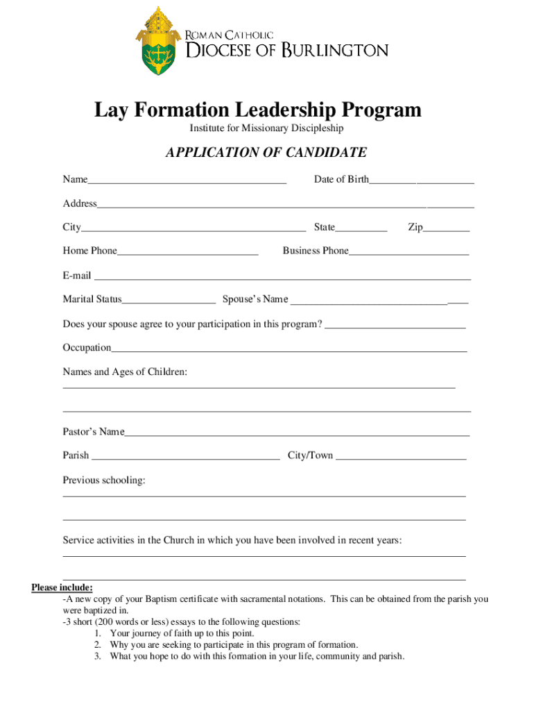 Fillable Online Lay Formation Leadership Program Fax Email Print ...