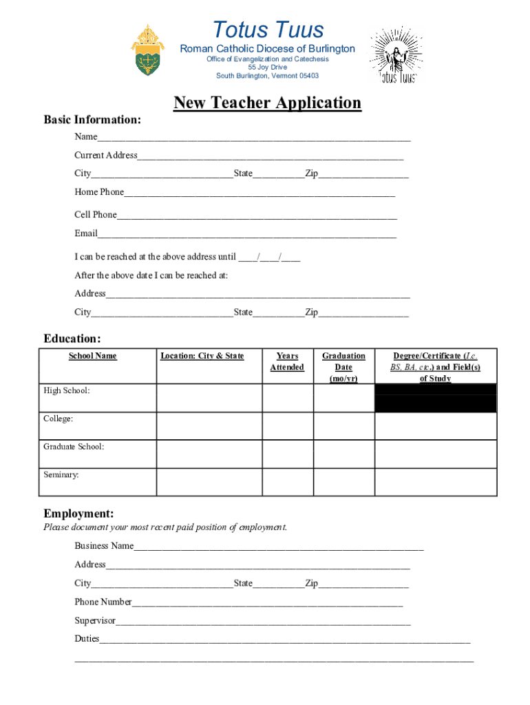 Fillable Online Returning Totus Tuus Teacher Application 2020 Fax Email ...