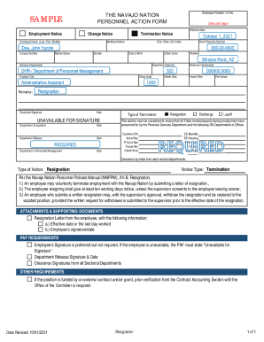 Fillable Online Resignation - Navajo Department of Personnel Management ...