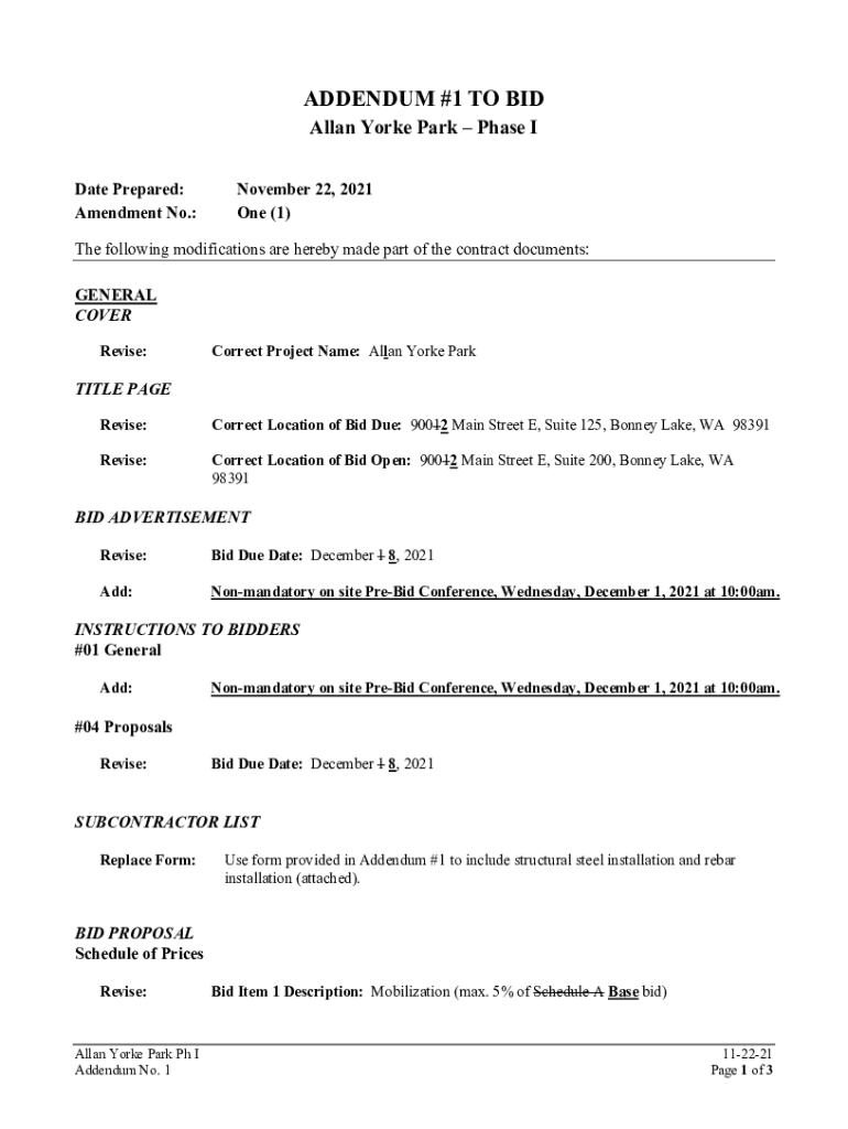 Fillable Online ADDENDUM #1 TO BID Fax Email Print - pdfFiller