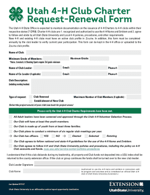 Fillable Online extension usu Utah 4-H Club Charter Request-Renewal ...