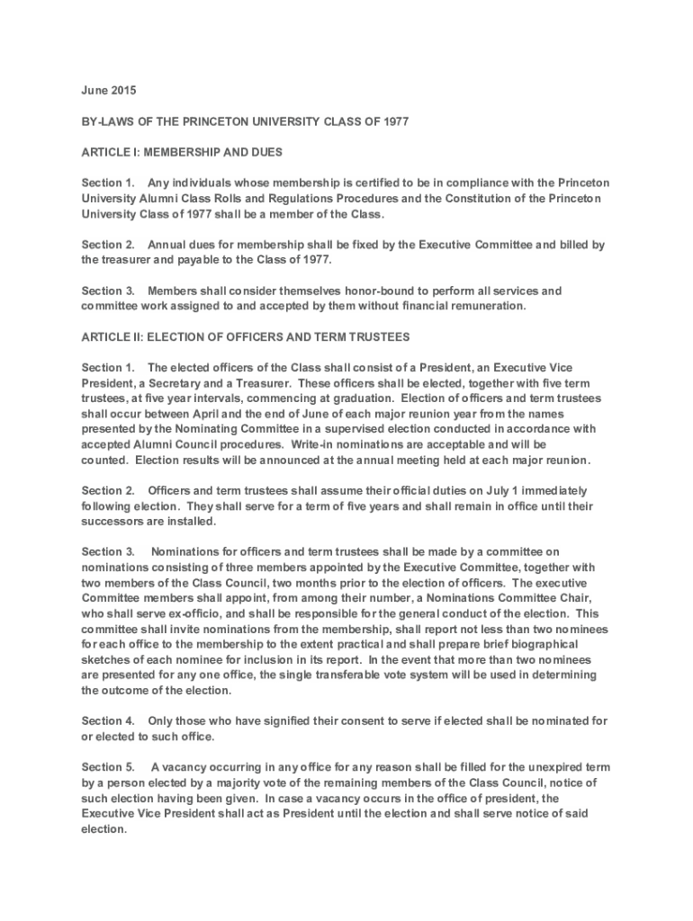Fillable Online alumni princeton Sample Bylaws for Friends Groups Fax ...