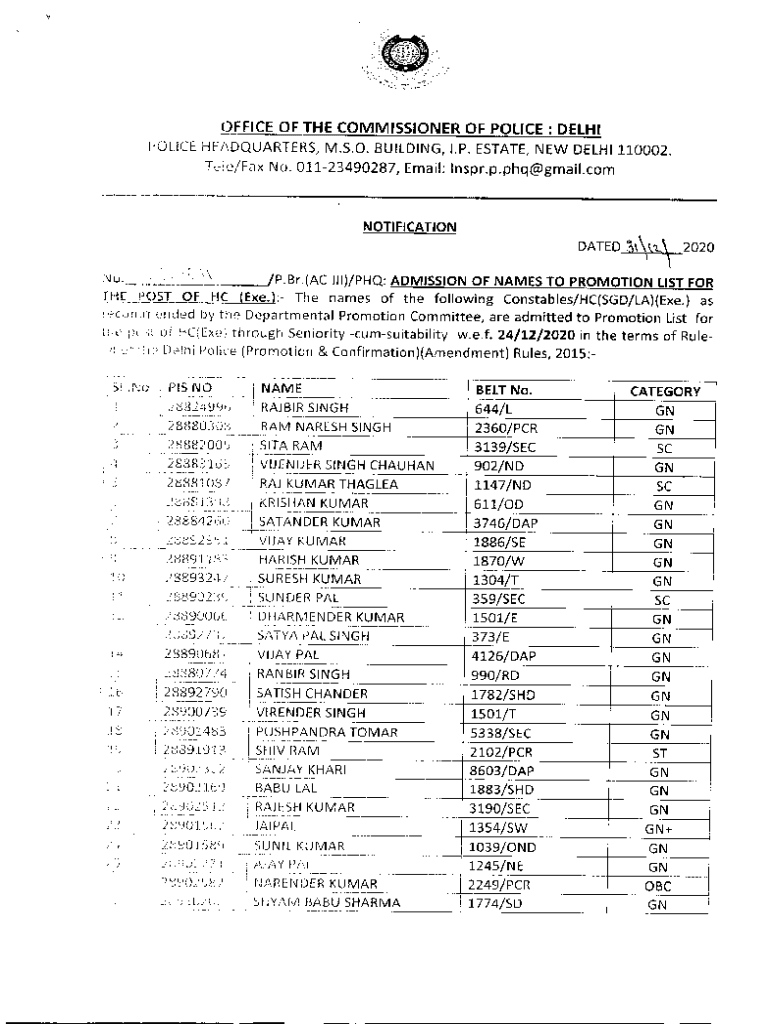 Fillable Online POLICE HEADQUARTERS, MSO BUILDING, ITO, NEW ... Fax ...