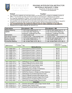 Fillable Online reading intervention instructor materials request form ...