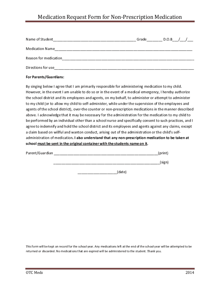 Fillable Online authorization for non-prescription medication ... Fax ...
